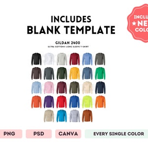 G240 Color + Size Chart | EDITABLE Canva Template | G240 Long Sleeve T ...