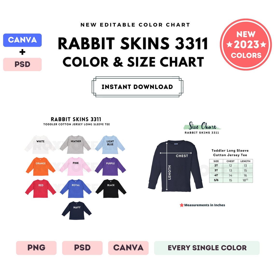 Rabbit Skins 3311 Color Size Chart EDITABLE Canva Template 3311 Toddler ...