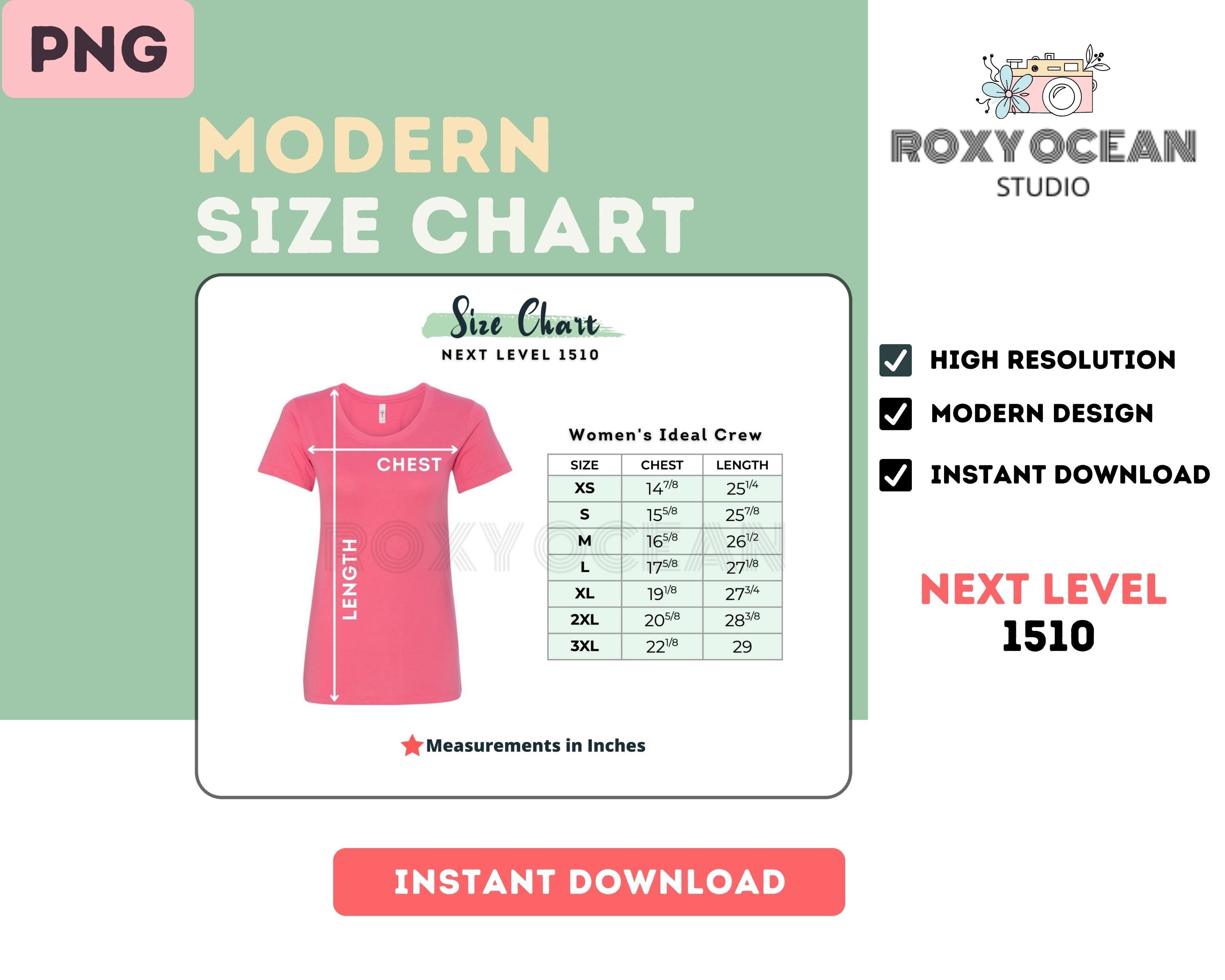Next Level 1510 Color Size Chart EDITABLE Canva Template 1510 Women's ...