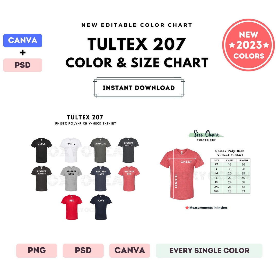 Tultex 207 Color Size Chart EDITABLE Canva Template 207 Unisex Poly ...