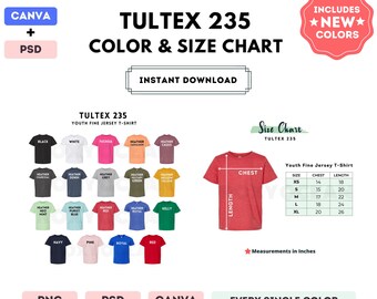 Tultex 202 Color + Size Chart | EDITABLE Canva Template | 202 Unisex ...