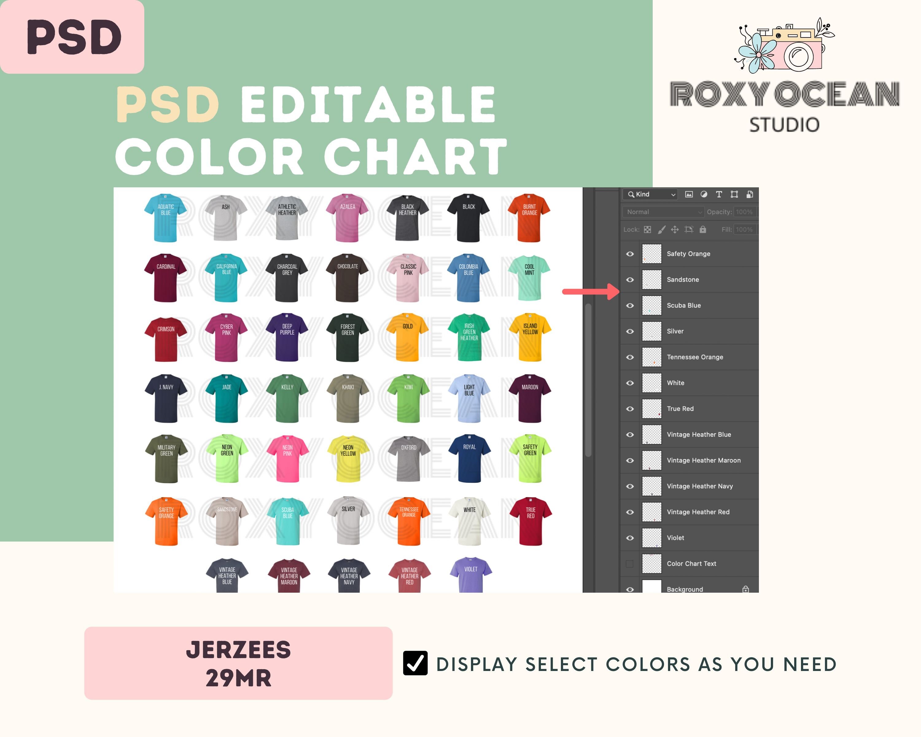 Jerzees 29MR Color + Size Chart | EDITABLE Canva Template | 29MR Dri ...