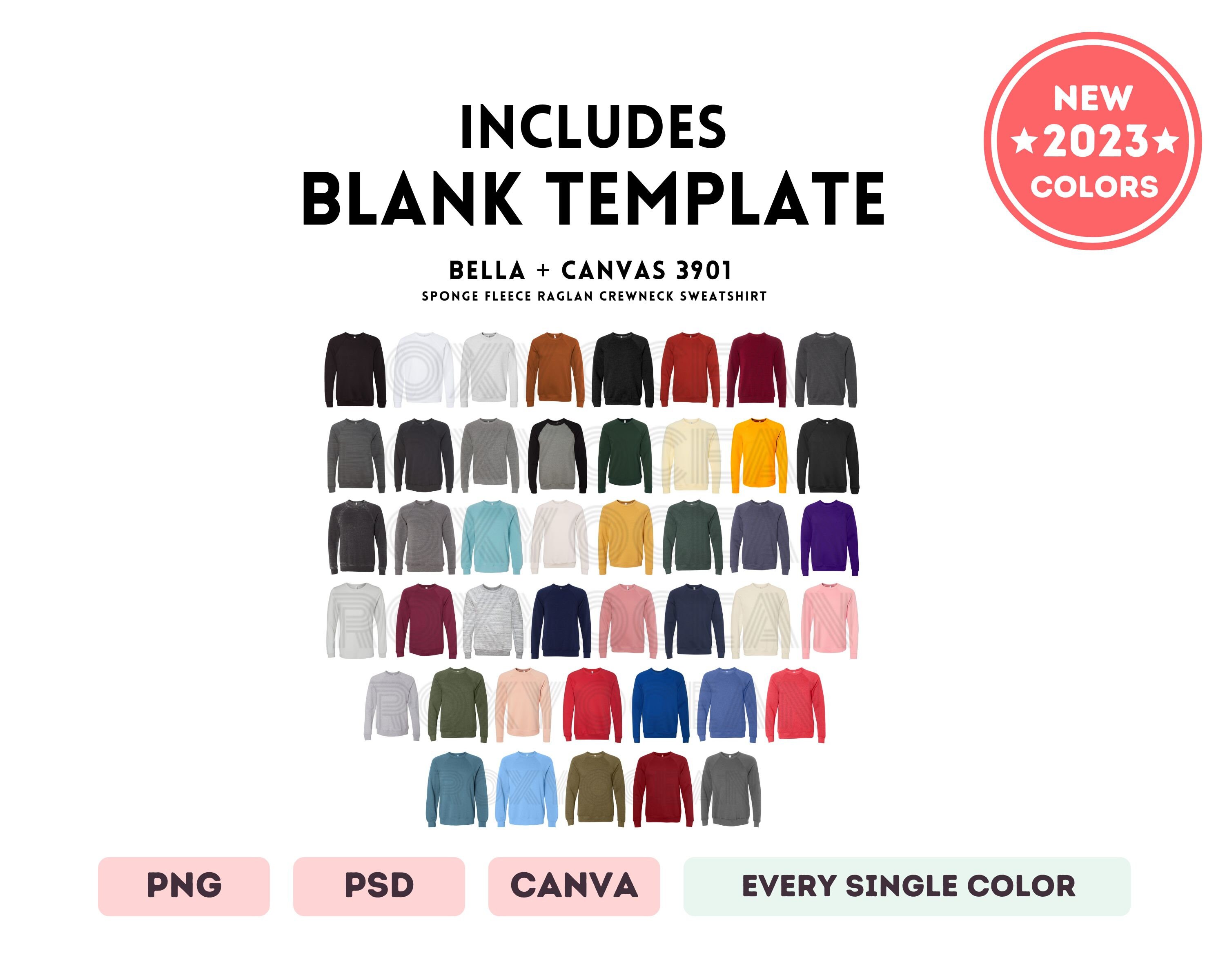 Bella Canvas 3901 Color Size Chart EDITABLE Canva Template 3901 Raglan Crewneck Sweatshirt 3901 ...