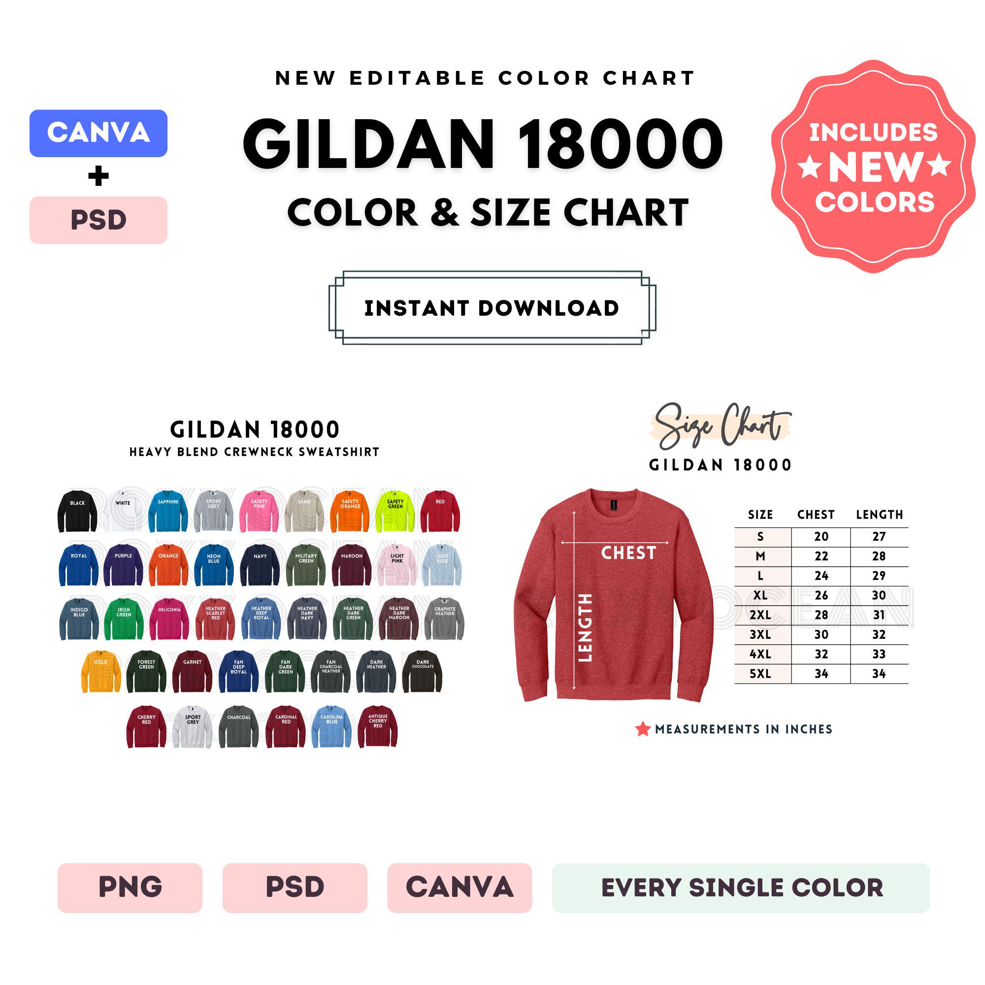 G180 Color + Size Chart | EDITABLE Canva Template | G180 Crewneck ...