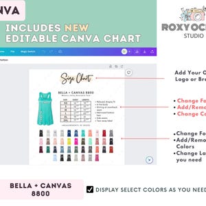 Bella Canvas 8800 Size + Color Chart | Editable Canva Template | 8800 Women's Flowy Racerback ...