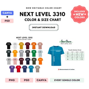 G800B Color Size Chart EDITABLE Canva Template G800B Dryblend Youth T ...
