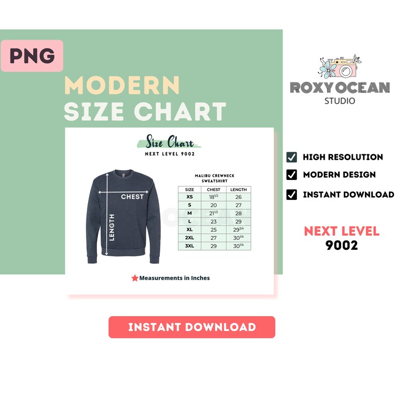 Next Level 9002 Color Size Chart EDITABLE Canva Template 9002 Malibu ...