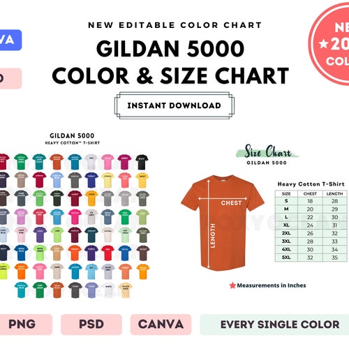 G185 Color Size Chart EDITABLE Canva Template G185 Heavy - Etsy