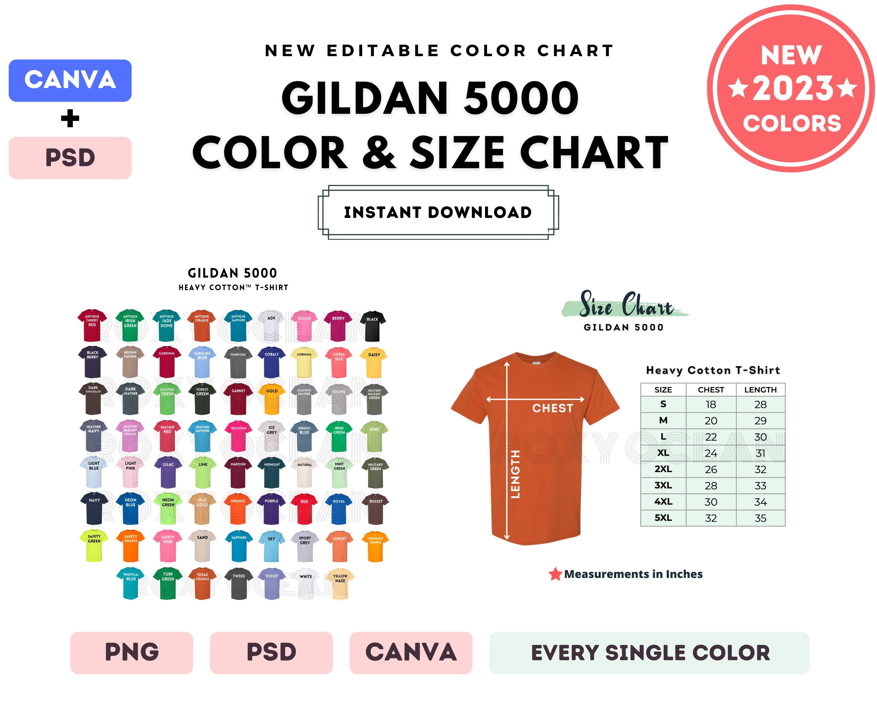 G500 Color Chart and Size Chart 5000 Color Chart G500 - Etsy Australia