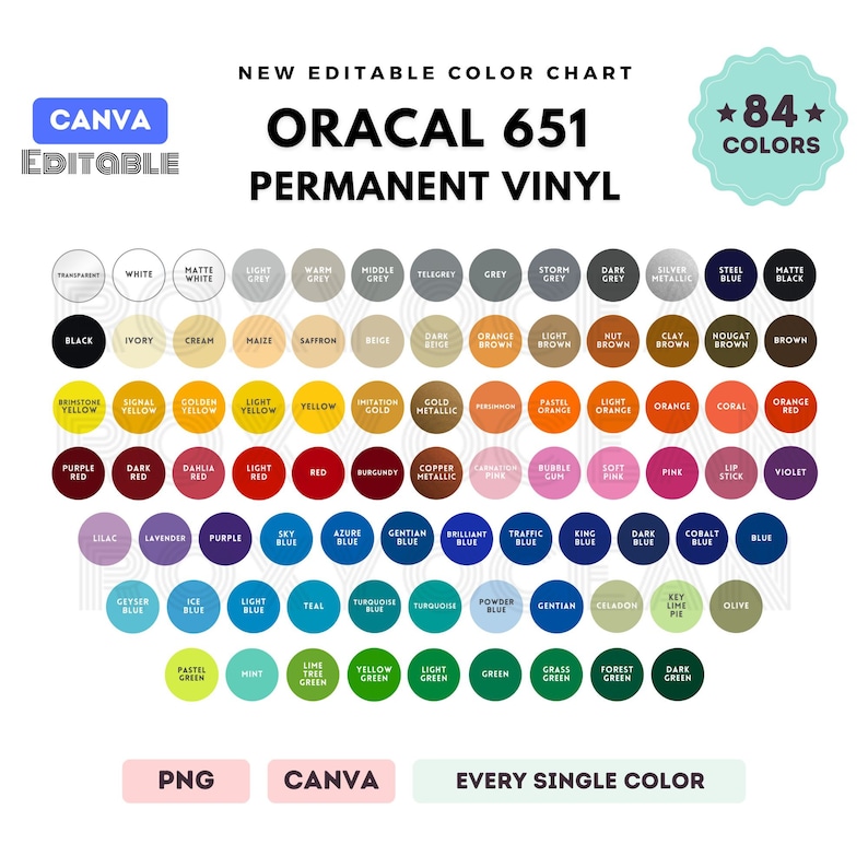 Oracal 651 Color Chart | EDITABLE Canva Template | Oracal Viny Color ...