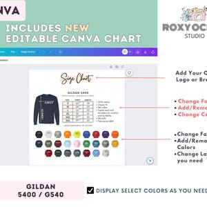 Gildan 5400 Size + Color Chart | EDITABLE Canva Template | G540 Heavy ...