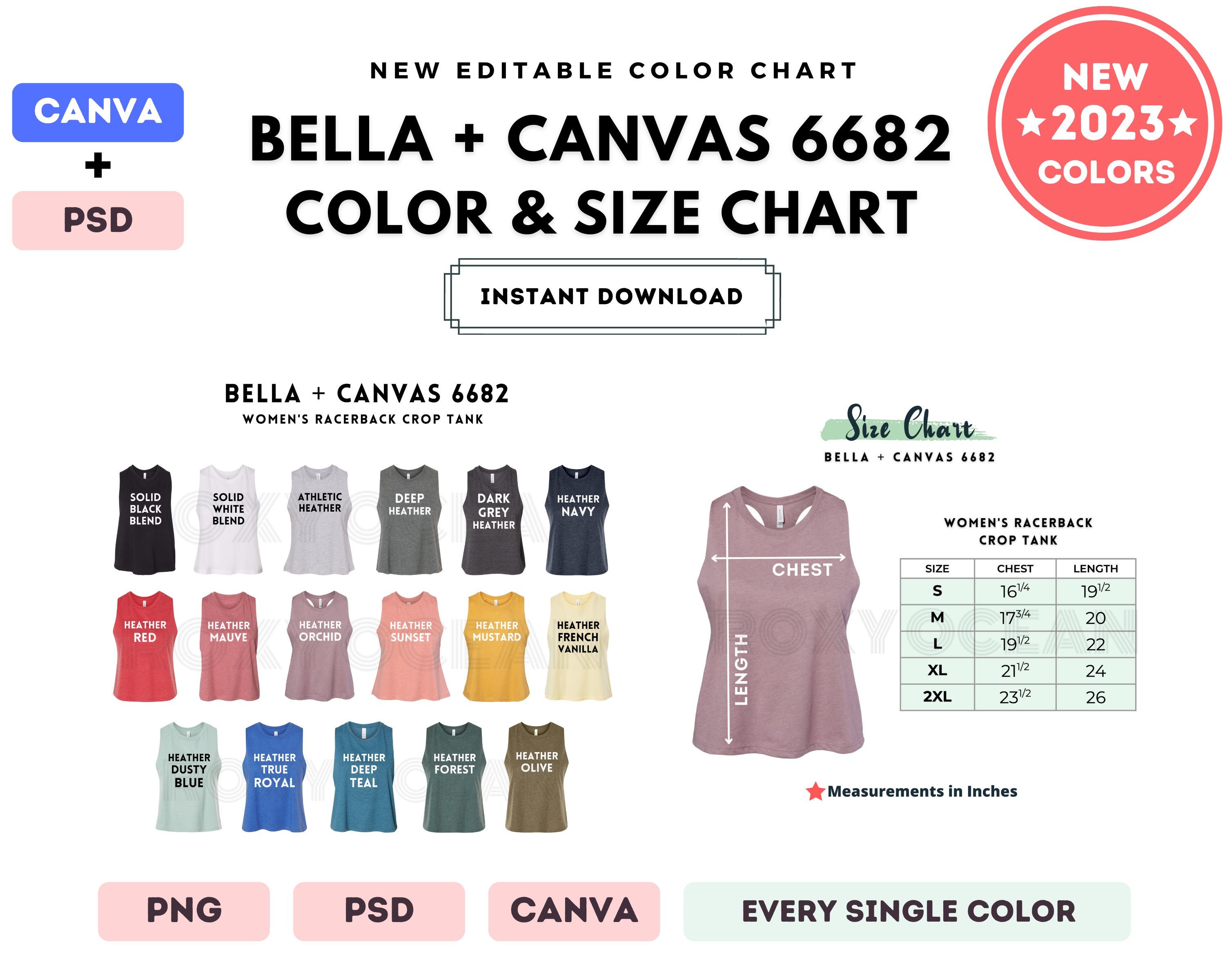 Bella Canvas 6682 Color Size Chart EDITABLE Canva Template 6682 Women's ...