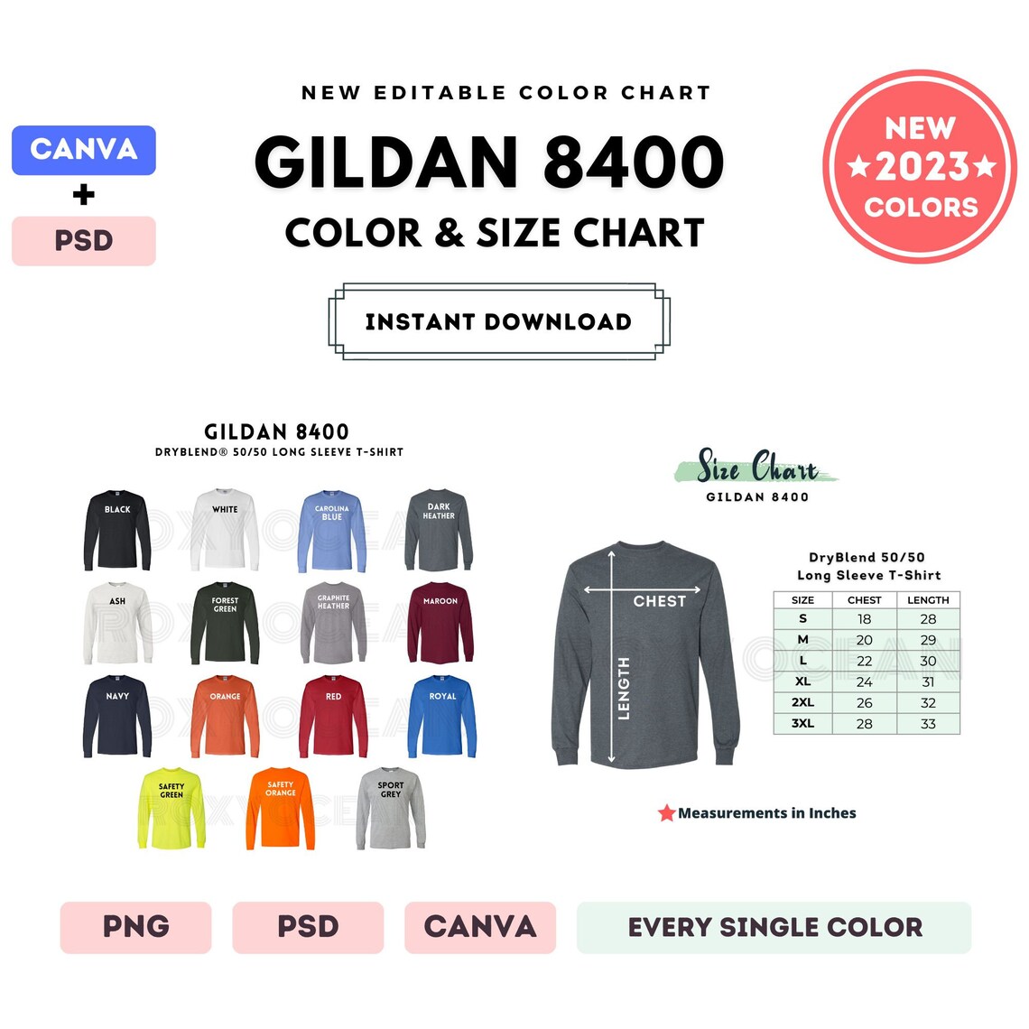 G840 Color Size Chart EDITABLE Canva Template G840 Dryblend 50/50 Long ...