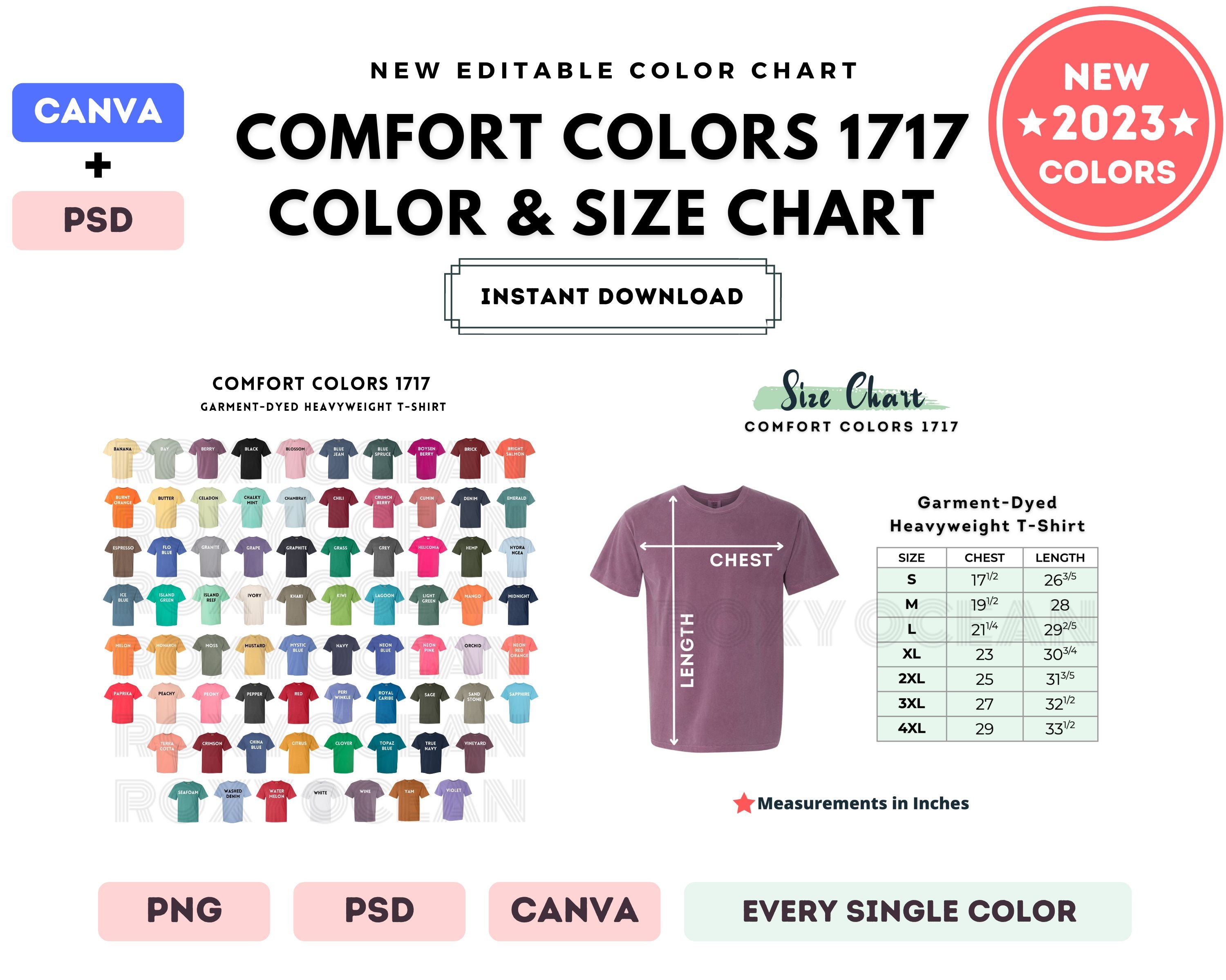 Comfort Colors 1717 Color Size Chart EDITABLE Canva - Etsy