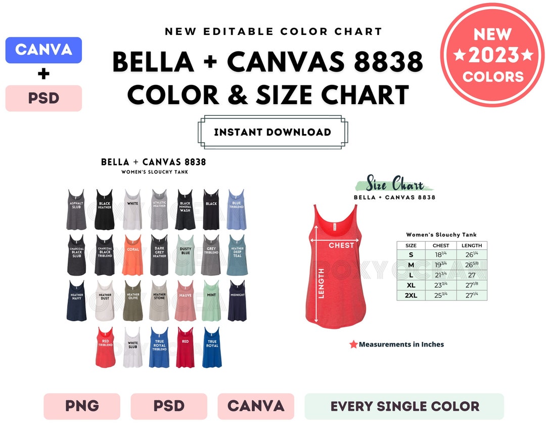 Bella Canvas 8838 Color Size Chart EDITABLE Canva Template - Etsy