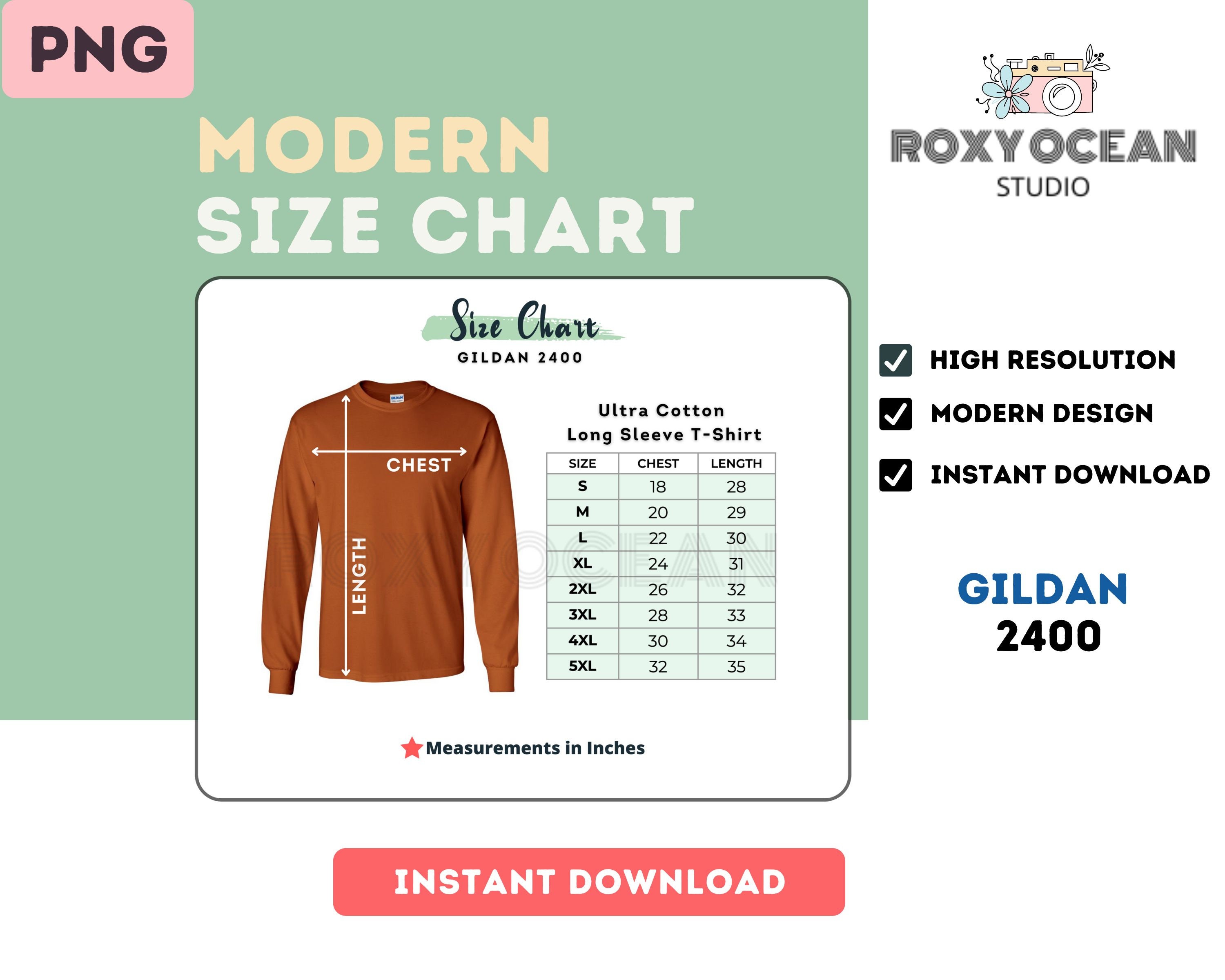 G240 Color + Size Chart | EDITABLE Canva Template | G240 Long Sleeve T ...