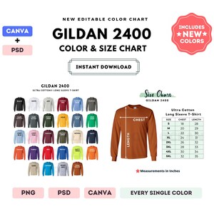 G240 Color + Size Chart | EDITABLE Canva Template | G240 Long Sleeve T ...