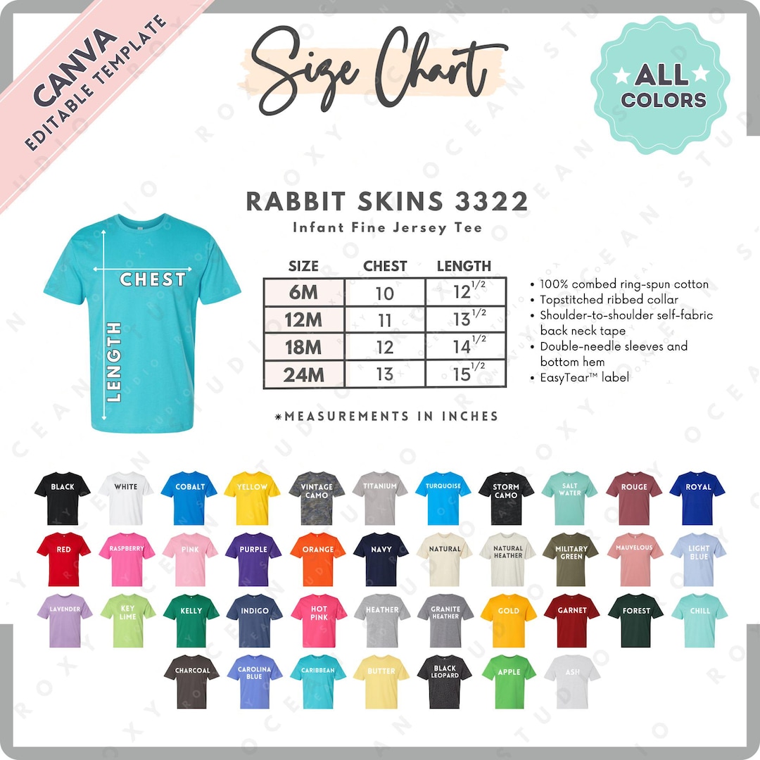 Rabbit Skins 3322 Size + Color Chart | EDITABLE Canva Template | 3322 ...
