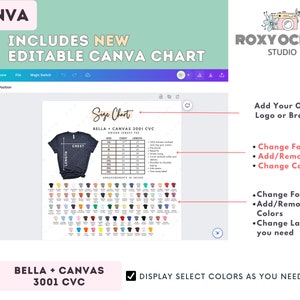 Bella Canvas 3001 CVC Size Color Chart EDITABLE Canva Template 3001 ...