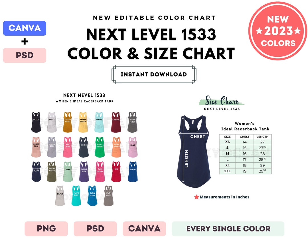 Next Level 1533 Color Size Chart EDITABLE Canva Template - Etsy UK