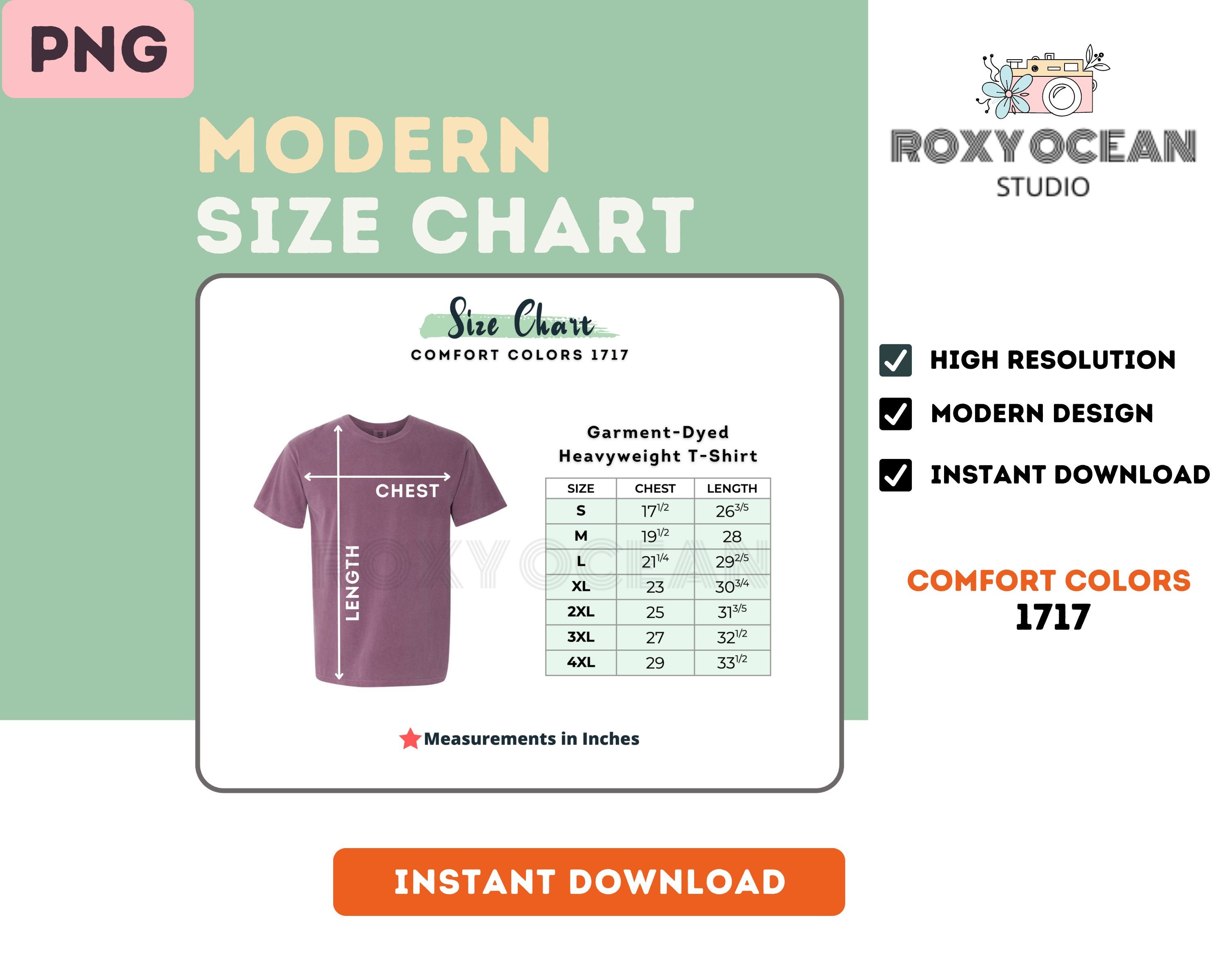Comfort Colors 1717 Color + Size Chart | EDITABLE Canva Template | 1717 ...