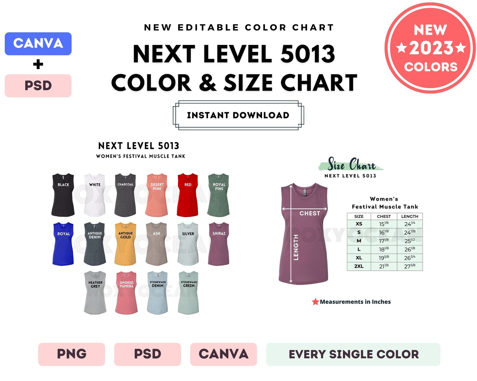 Next Level 5013 Color Size Chart EDITABLE Canva Template - Etsy