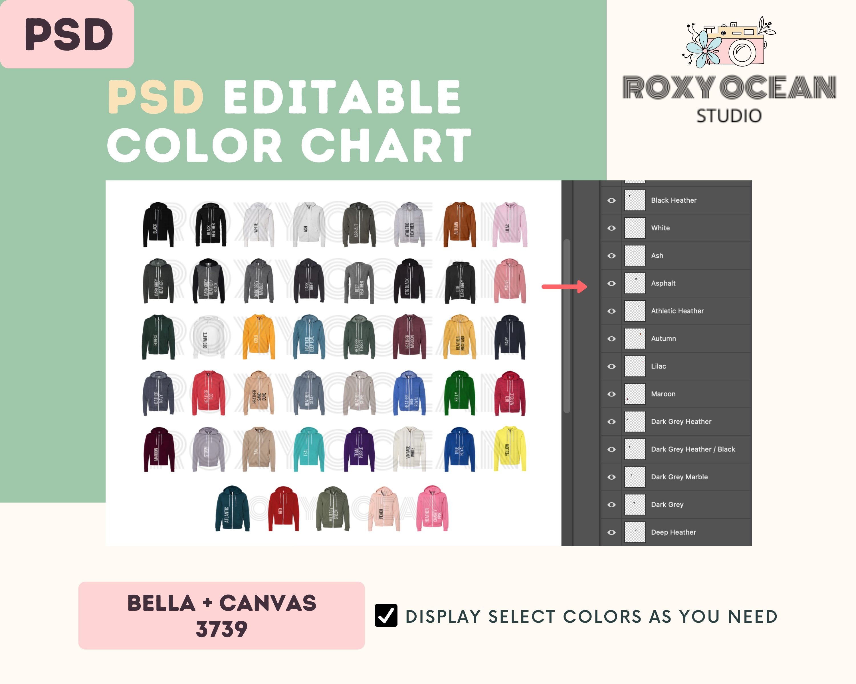 Bella Canvas 3739 Color Size Chart EDITABLE Canva Template 3739 Full ...