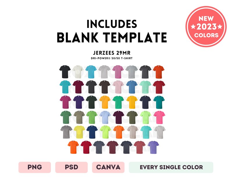 Jerzees 29MR Color Size Chart EDITABLE Canva Template 29MR Dri-power 50 ...
