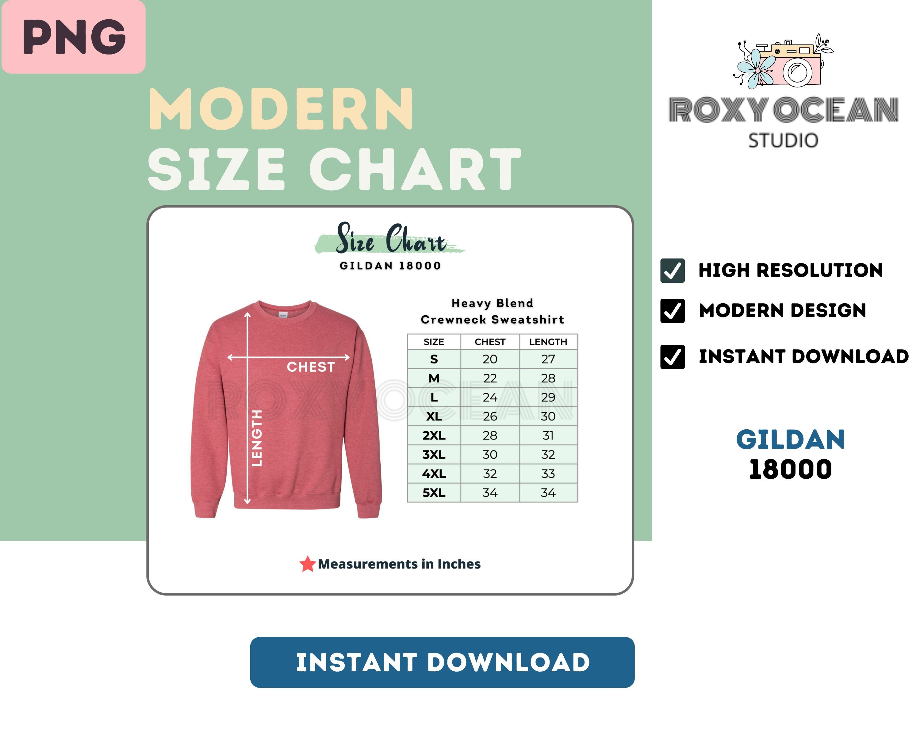 G180 Color + Size Chart | EDITABLE Canva Template | G180 Crewneck ...