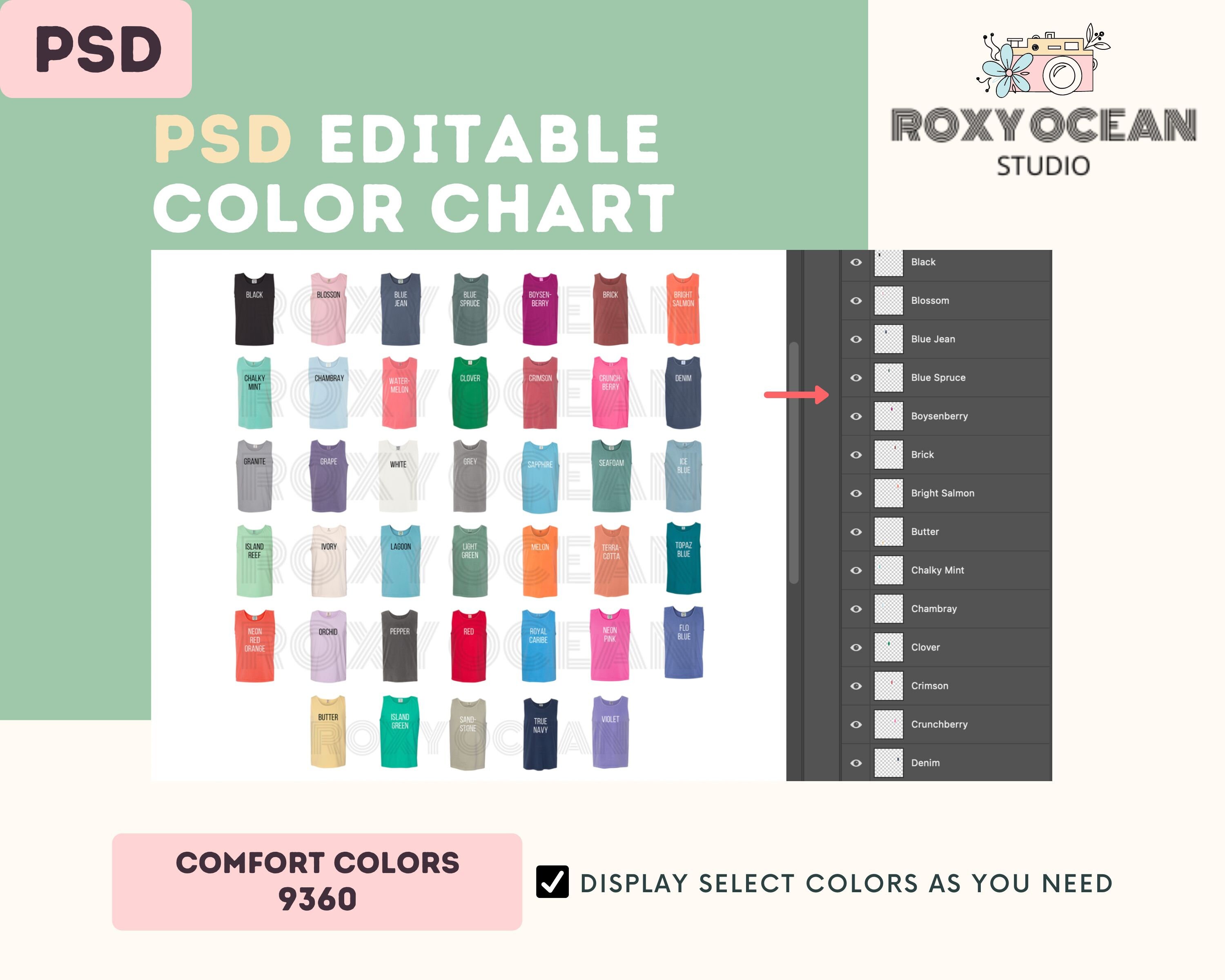 Comfort Colors 9360 Color + Size Chart | EDITABLE Canva Template | 9360 ...