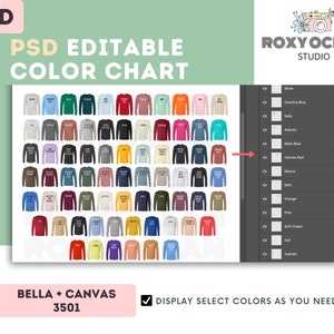 Bella Canvas 3501 Color + Size Chart | EDITABLE Canva Template | 3501 ...