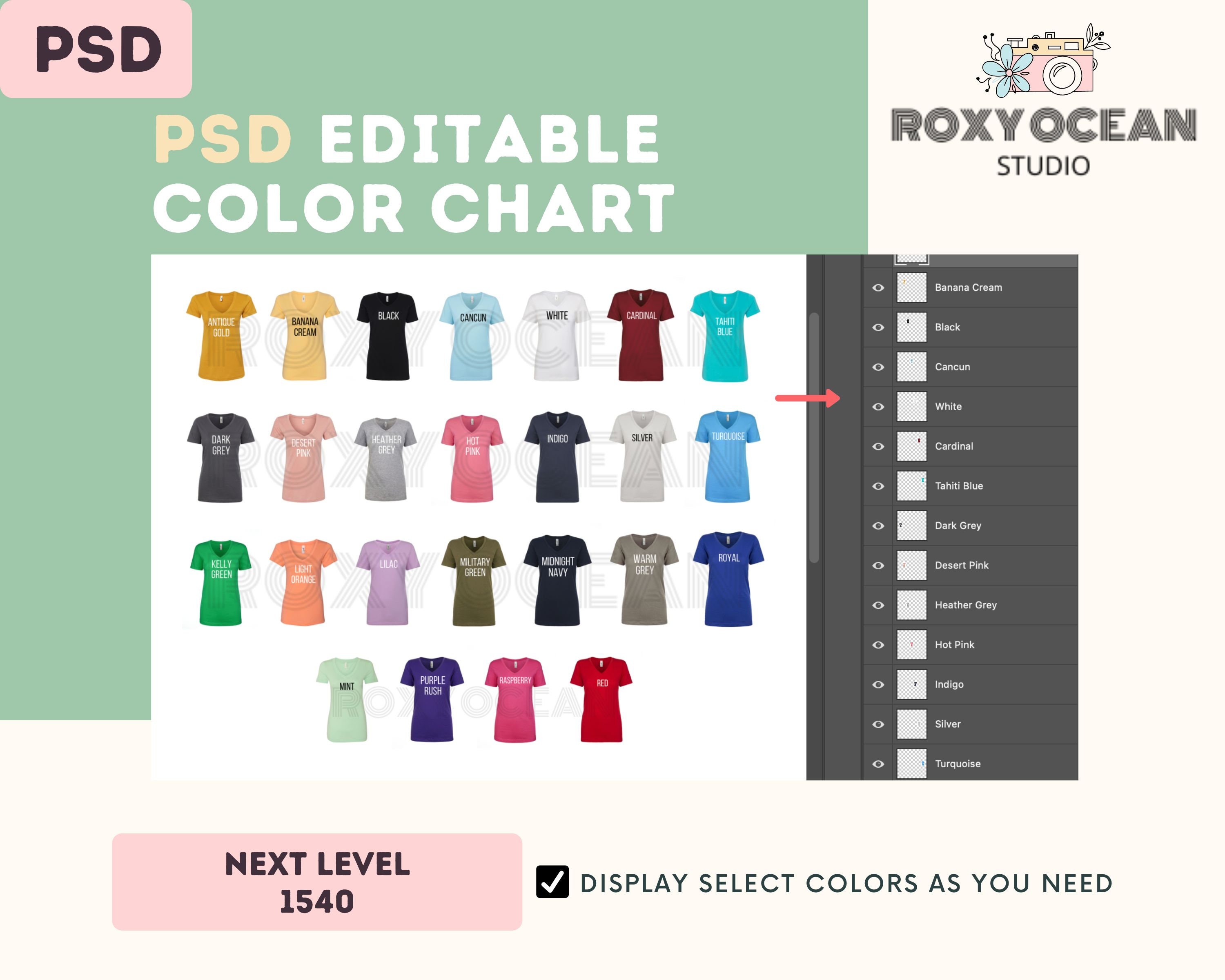 Next Level 1540 Color Size Chart EDITABLE Canva Template 1540 Women's ...