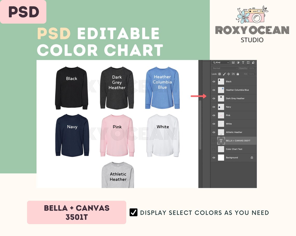 Bella Canvas 3501T Color + Size Chart | EDITABLE Canva Template | 3501T ...
