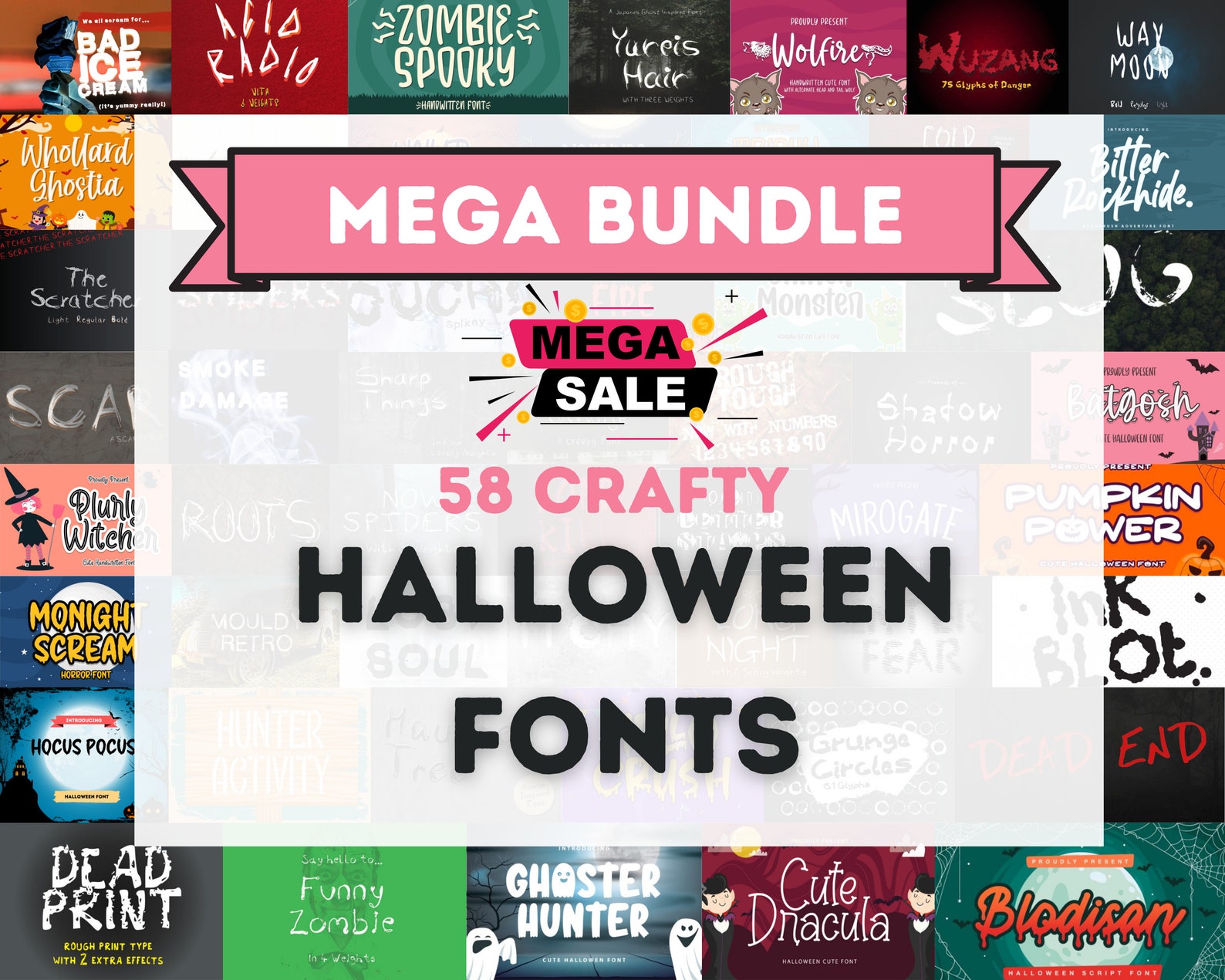99% OFF Halloween Font Bundle 58 Halloween Fonts Mega Font Bundle TTF ...