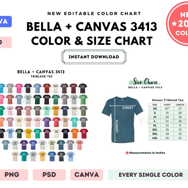 Bella and Canvas Color Chart - Etsy