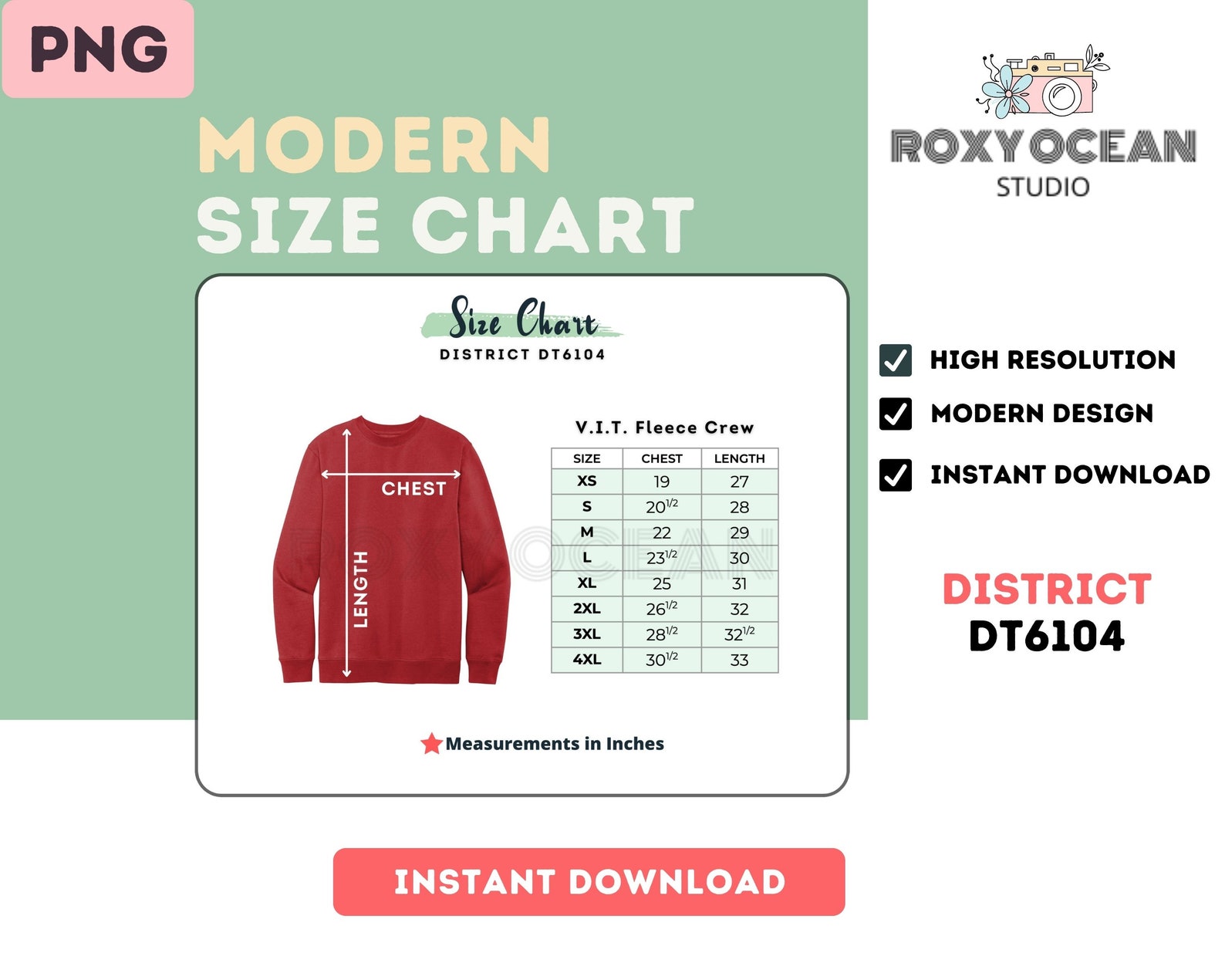District DT6104 Color + Size Chart | EDITABLE Canva Template | DT6104 V ...