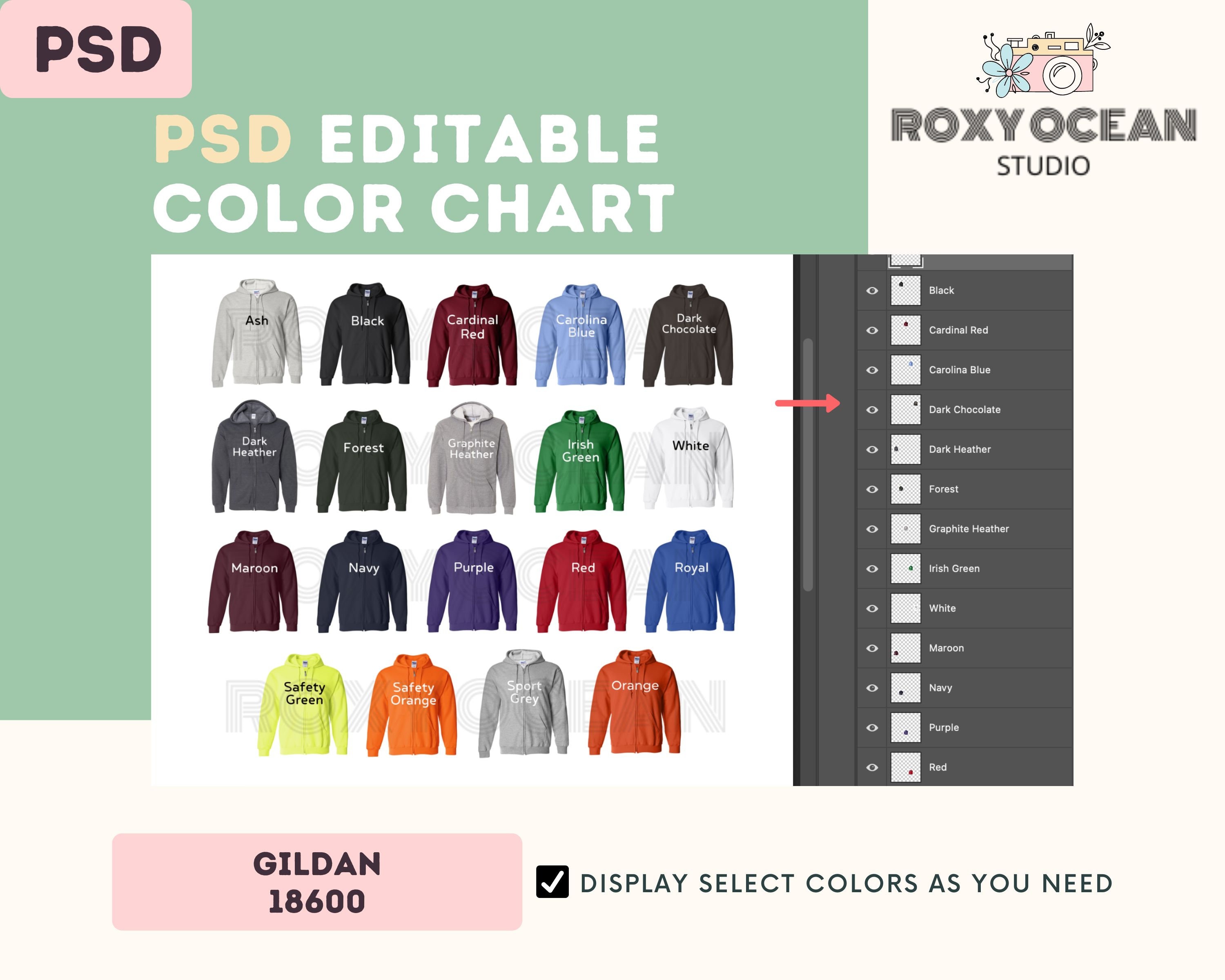 G186 Color + Size Chart | EDITABLE Canva Template | G186 Full-zip ...