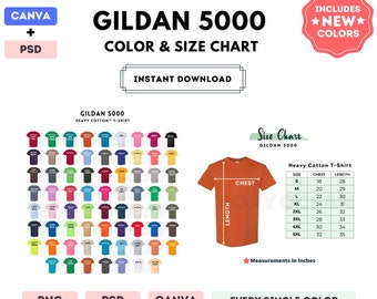 G500B Color Size Chart EDITABLE Canva Template G500B Heavy Cotton Youth ...
