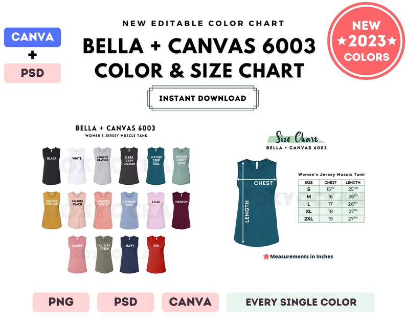 Bella Canvas 6003 Color Size Chart EDITABLE Canva Template - Etsy