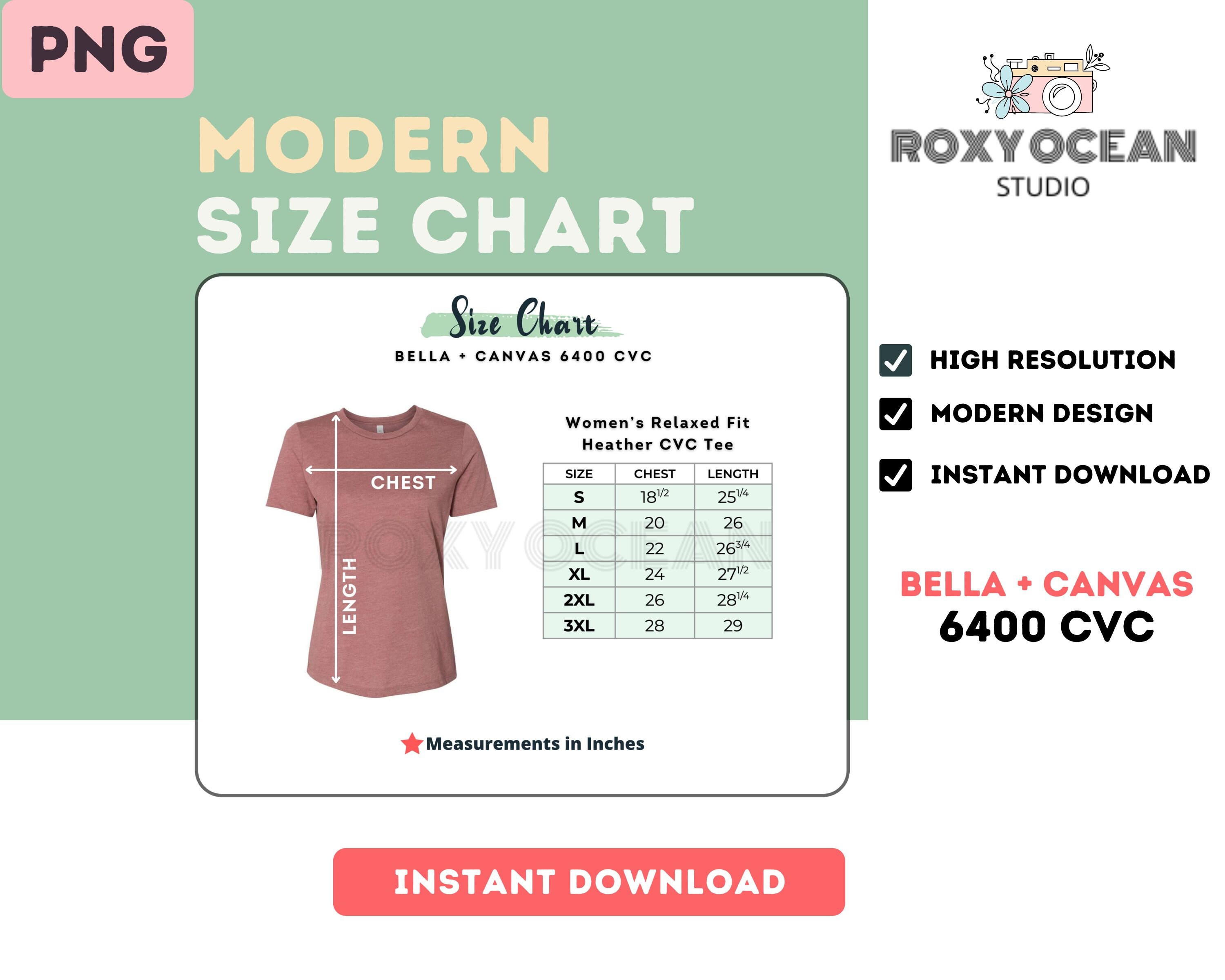 Bella Canvas 6400 CVC Color Size Chart Editable Canva Template 6400 CVC ...