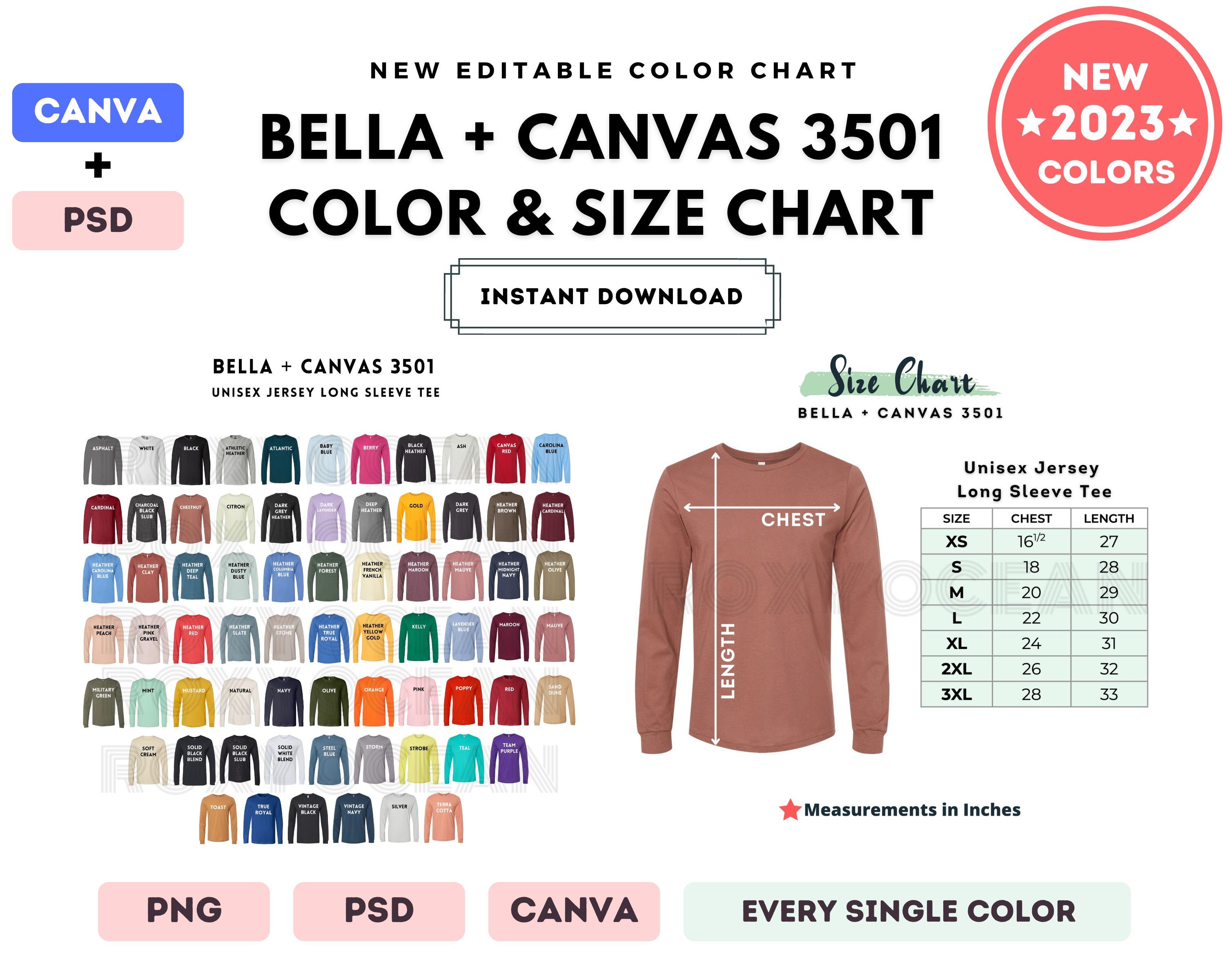 Bella Canvas 3501 Color Size Chart EDITABLE Canva Template - Etsy