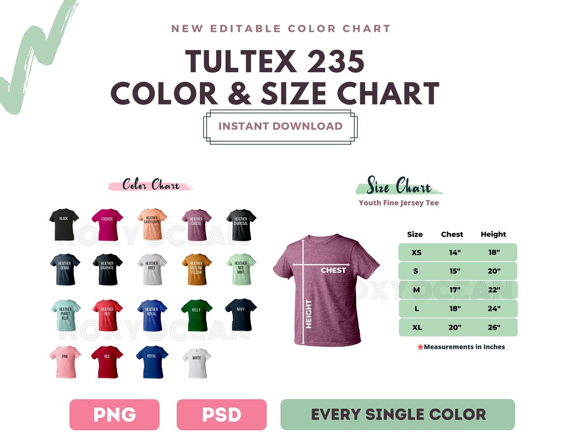 Tultex 235 Color Chart 235TC Color and Size Chart Digital | Etsy