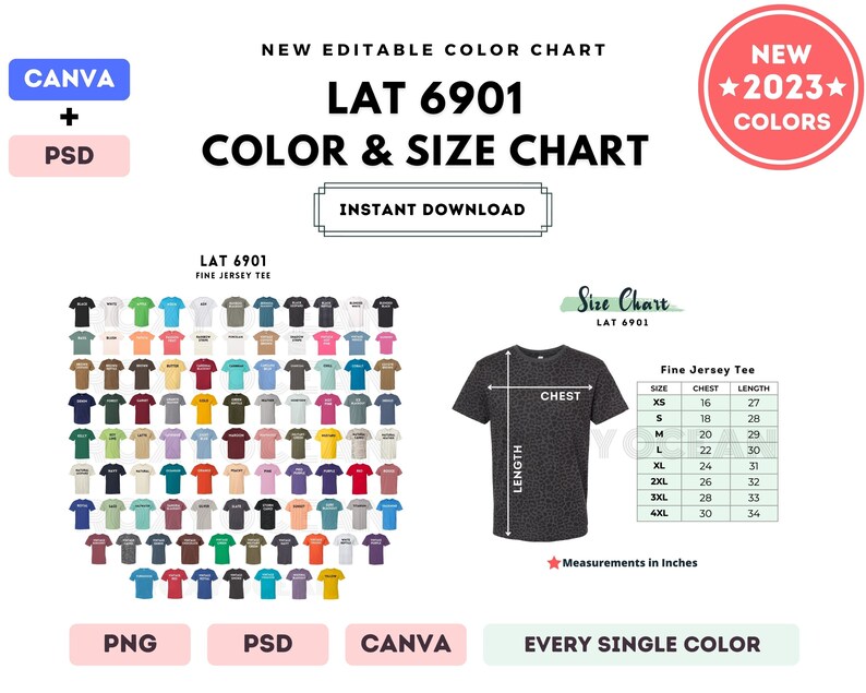 LAT 6901 Color Size Chart EDITABLE Canva Template 6901 - Etsy
