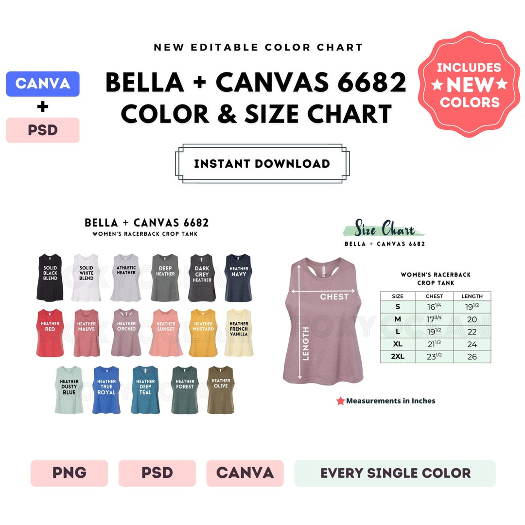 Bella Canvas 6682 Color + Size Chart | EDITABLE Canva Template | 6682 ...