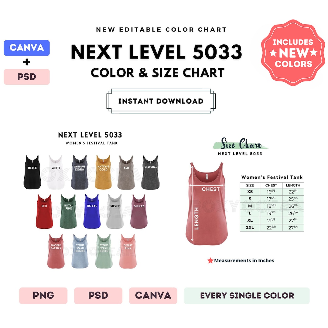 Next Level 5033 Color + Size Chart | EDITABLE Canva Template | 5033 ...