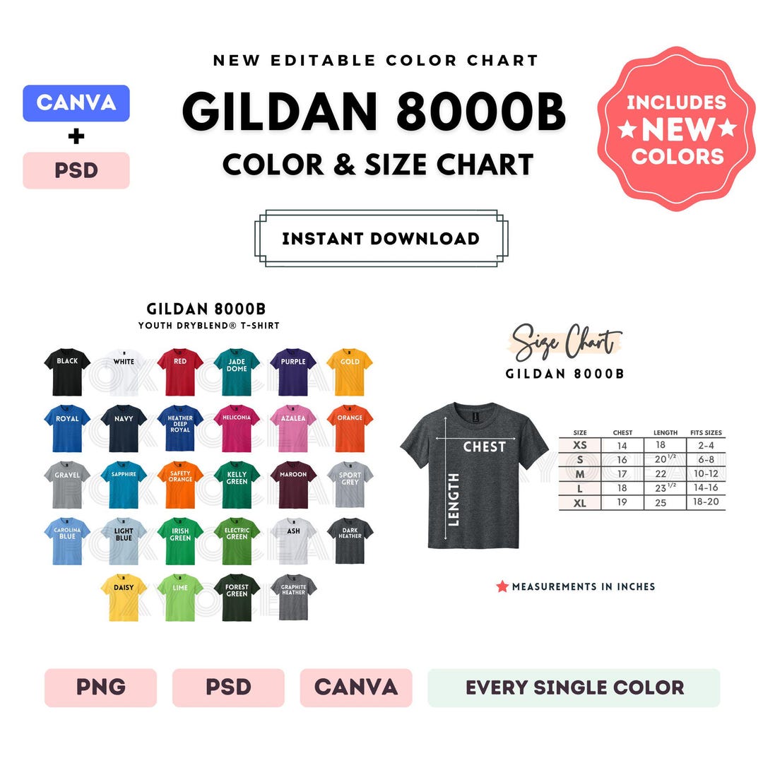 G800B Color + Size Chart | EDITABLE Canva Template | G800B Dryblend ...