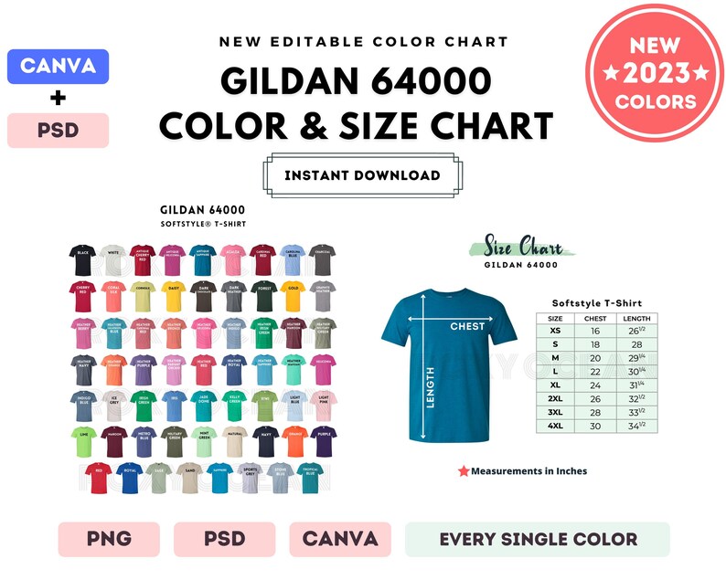 G640 Color Size Chart EDITABLE Canva Template G640 - Etsy