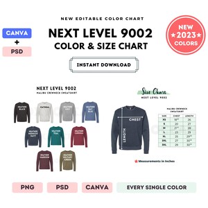 Next Level 9002 Color Size Chart EDITABLE Canva Template 9002 Malibu ...