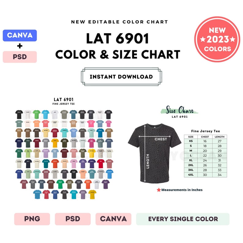 LAT 6901 Color Size Chart EDITABLE Canva Template 6901 Fine Jersey Tee ...