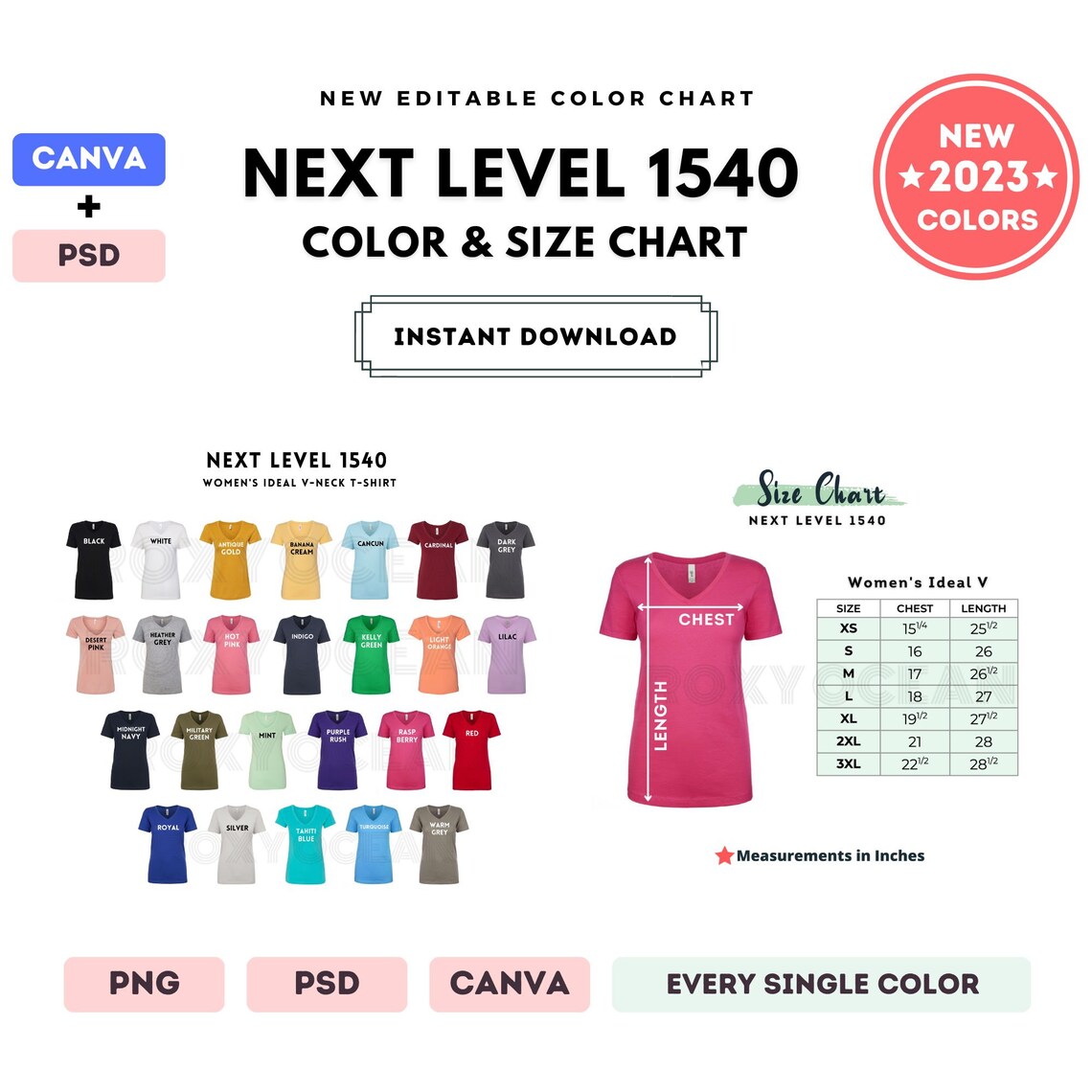 Next Level 1540 Color Size Chart EDITABLE Canva Template - Etsy